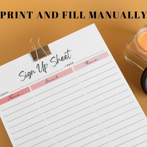 Editable Sign up Sheet, Minimalist Sign up Form, PRINTABLE Sign up ...