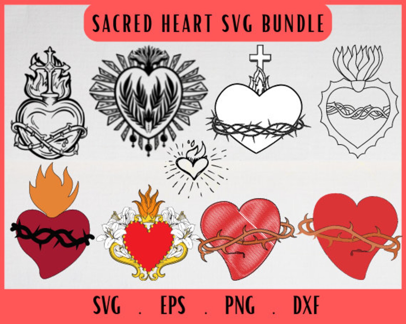 Sacred Heart Svg Clipart Christian Heart Svg Jesus Heart - Etsy