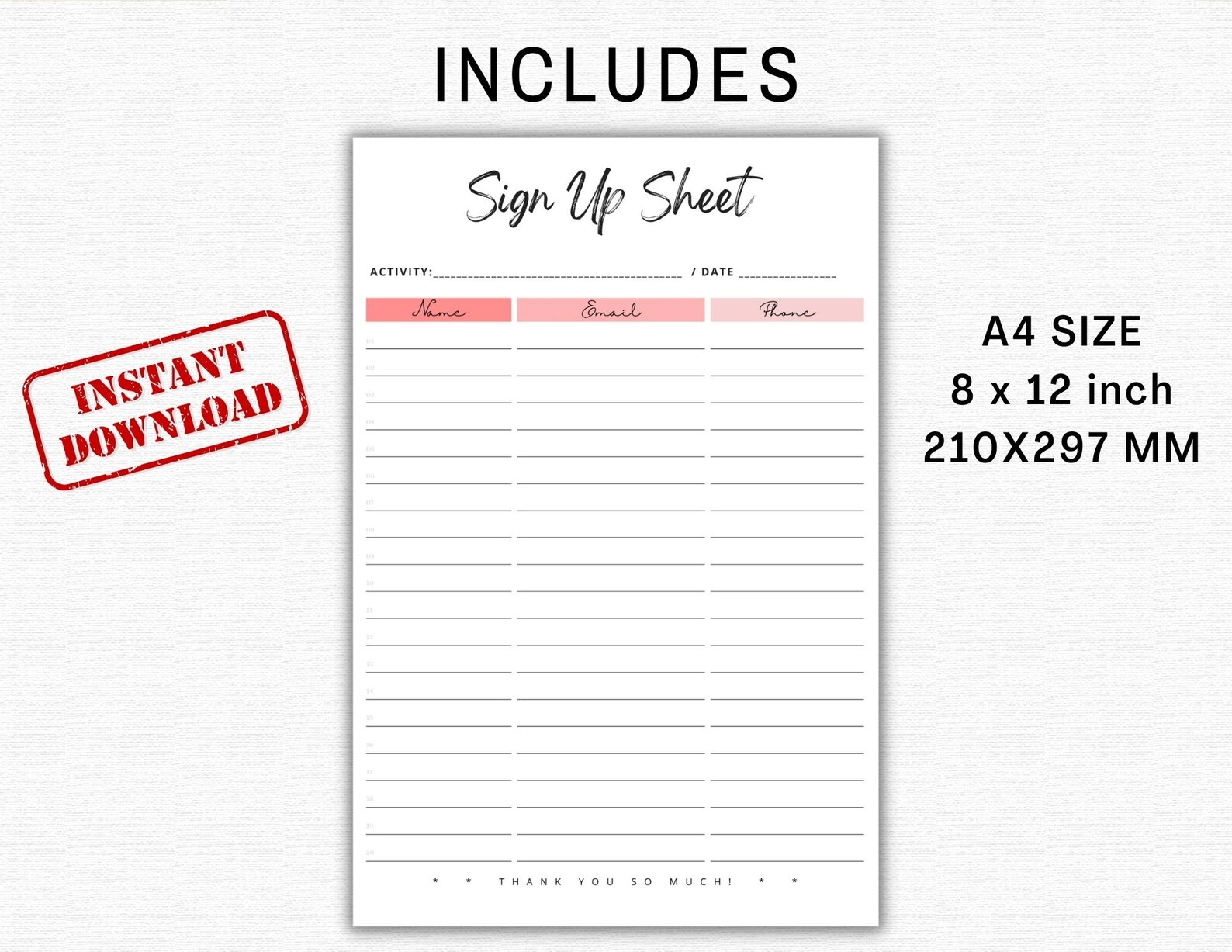 Editable Sign up Sheet Minimalist Sign up Form PRINTABLE - Etsy