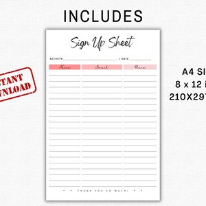 Editable Sign up Sheet, Minimalist Sign up Form, PRINTABLE Sign up ...