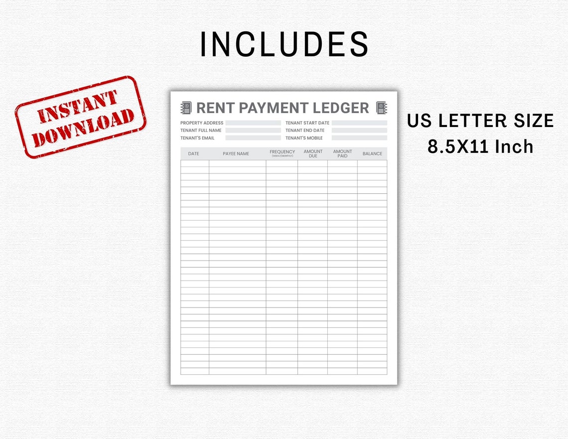 Editable Rent Payment Ledger Printable Rental Payment - Etsy