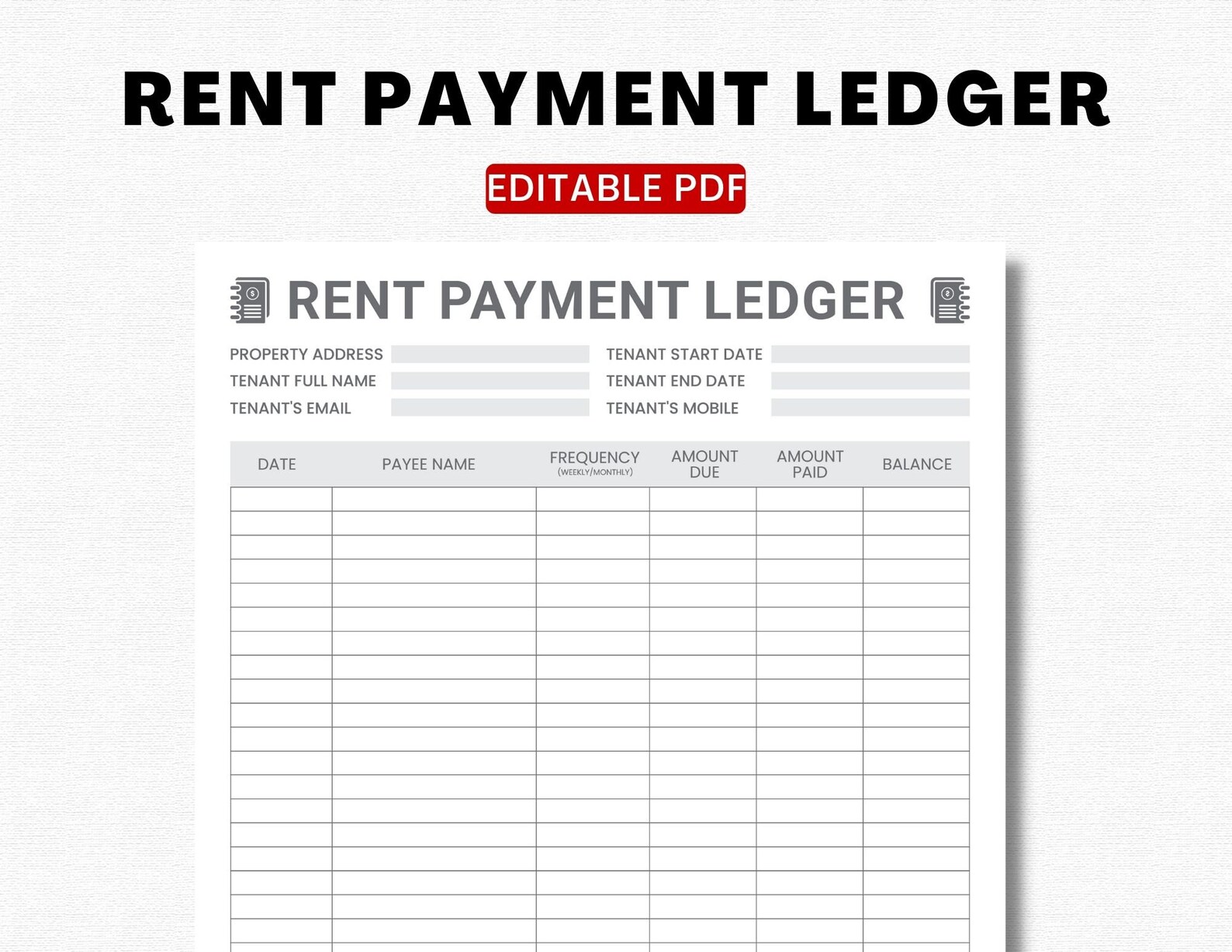 Editable Rent Payment Ledger Printable Rental Payment - Etsy