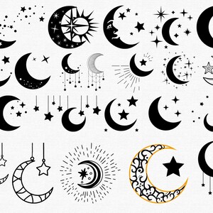 Moon and Stars Svg, Moon Svg, Crescent Moon Svg, Celestial Svg, Moon ...