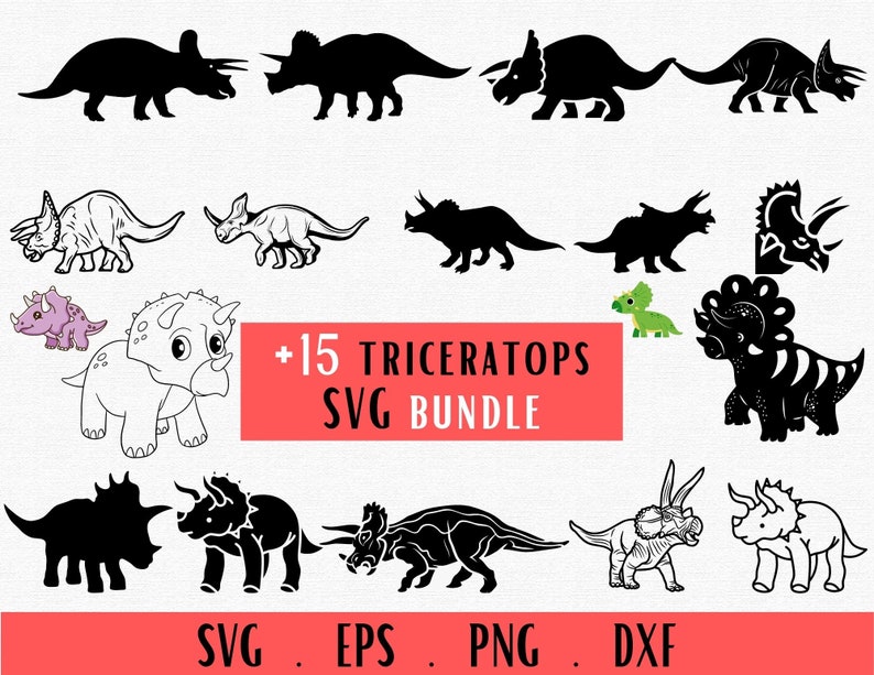 Triceratops SVG Dinosaur SVG Bundle Triceratops Outline - Etsy