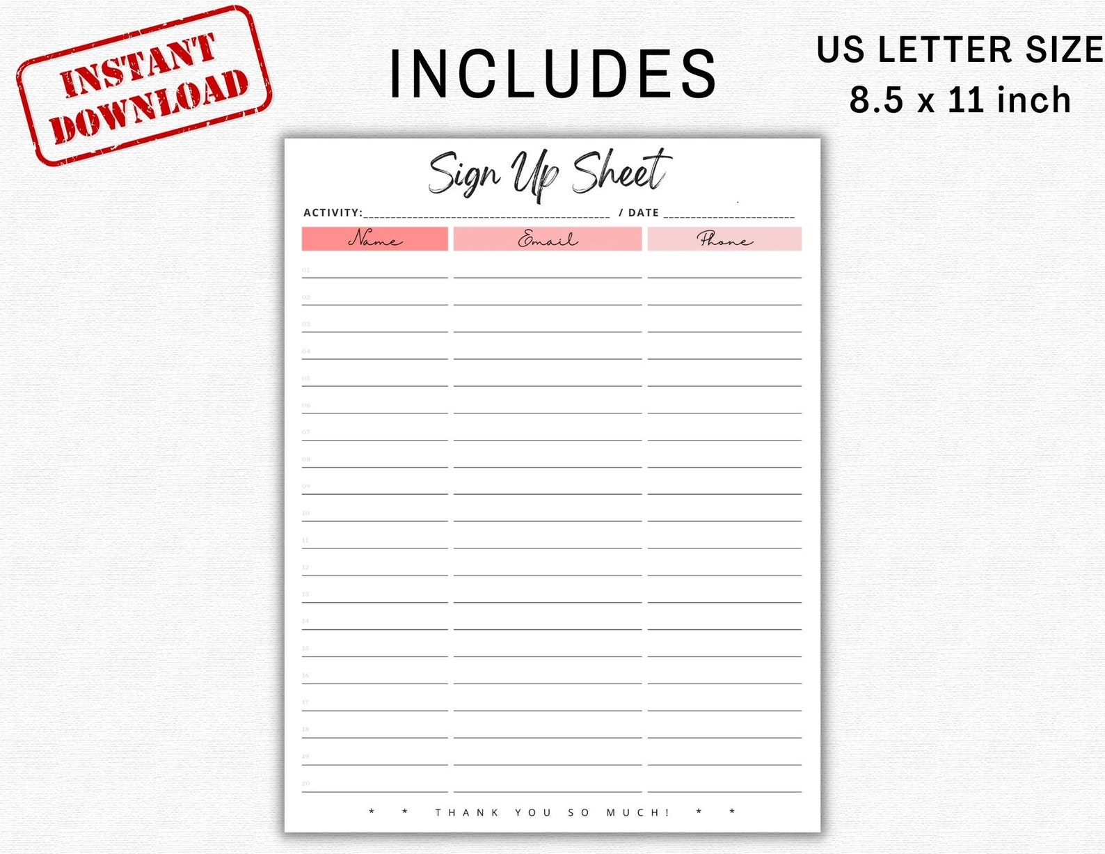 Editable Sign up Sheet Minimalist Sign up Form PRINTABLE - Etsy
