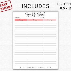 Editable Sign up Sheet, Minimalist Sign up Form, PRINTABLE Sign up ...