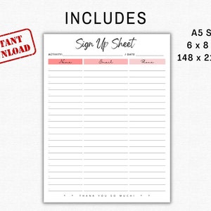 Editable Sign up Sheet, Minimalist Sign up Form, PRINTABLE Sign up ...