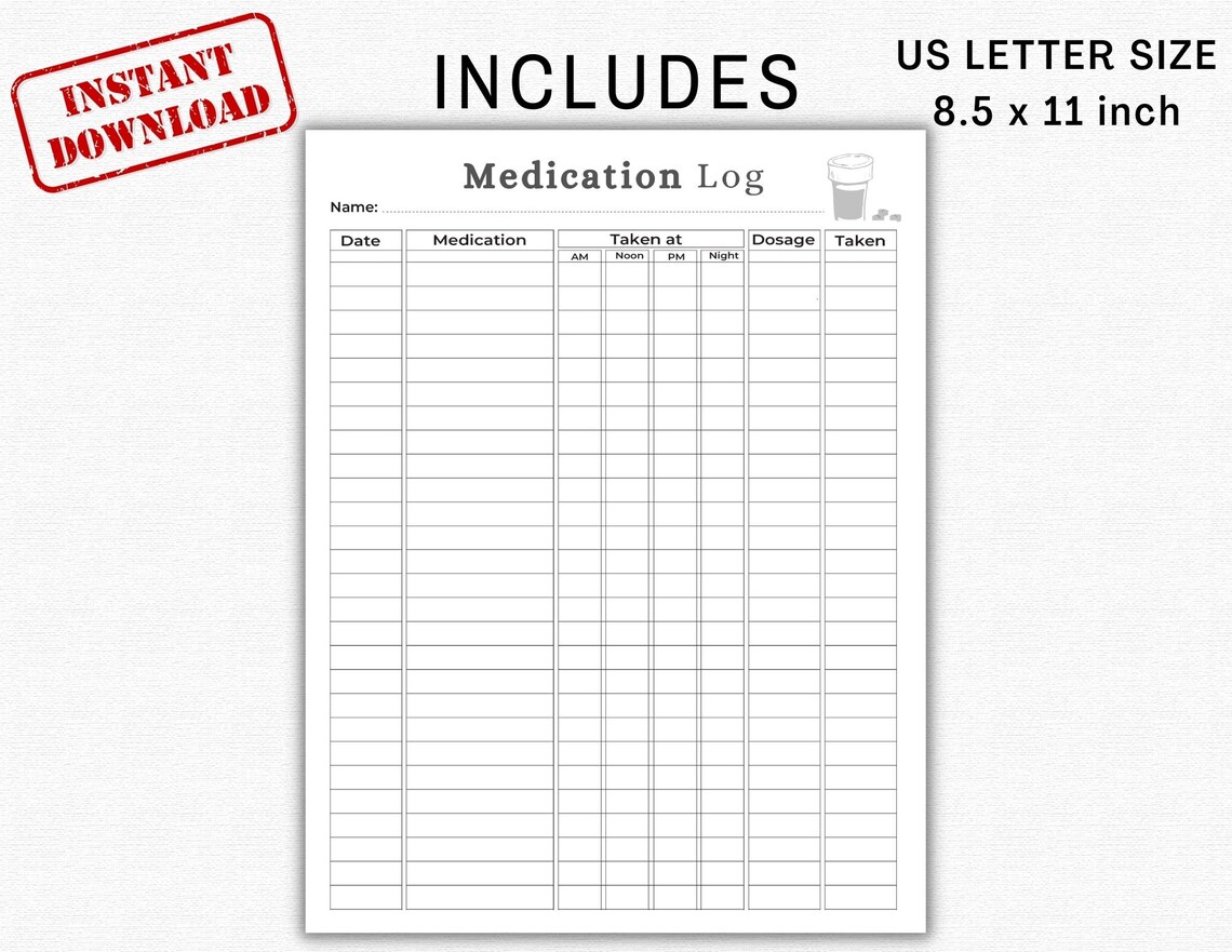 Editable Medication Tracker Daily Medication Log Pill - Etsy