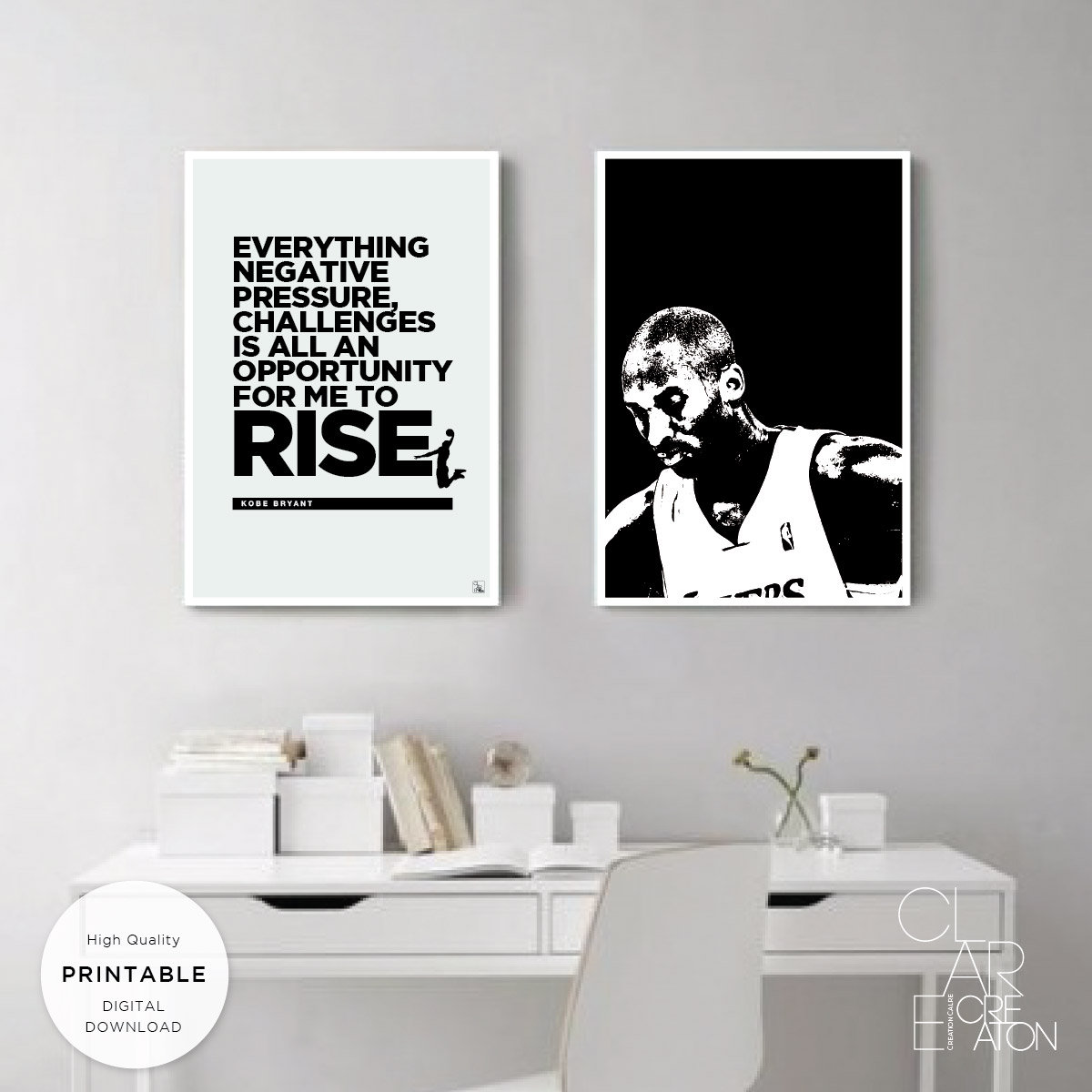 KOBE BRYANT Quote 2set Printable Wall Art, Printable Quote, Living Room ...