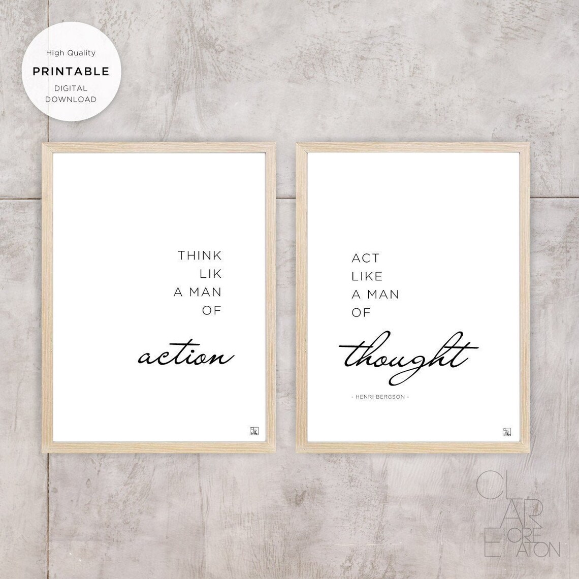 HENRI BERGSON Printable Set of 2 Prints Wall Art, Printable Quote ...