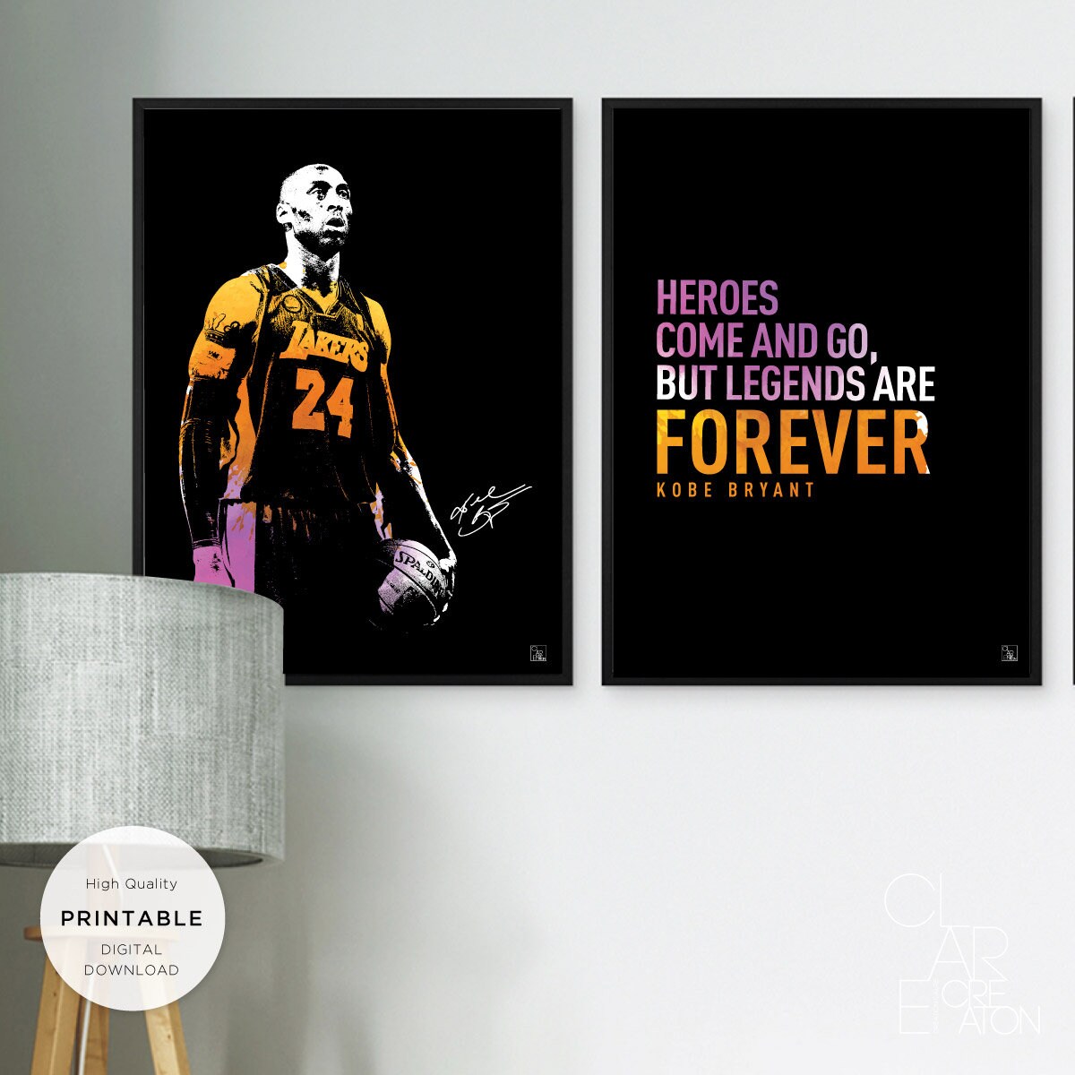KOBE BRYANT Quote 2set Printable Wall Art, Printable Quote, Living Room ...