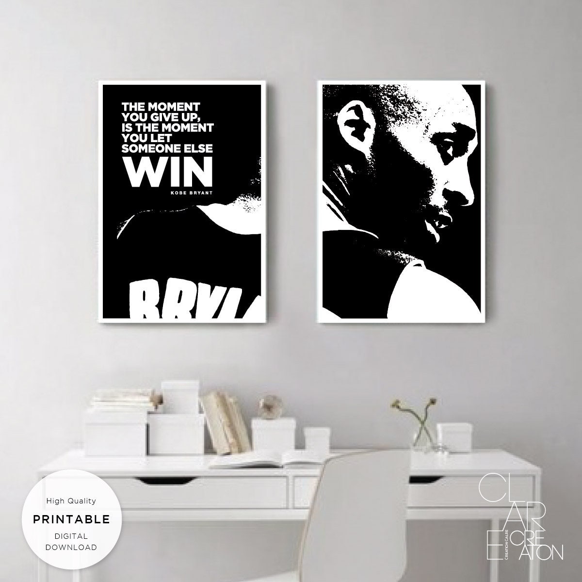 KOBE BRYANT Quote 2set Printable Wall Art, Printable Quote, Living Room ...