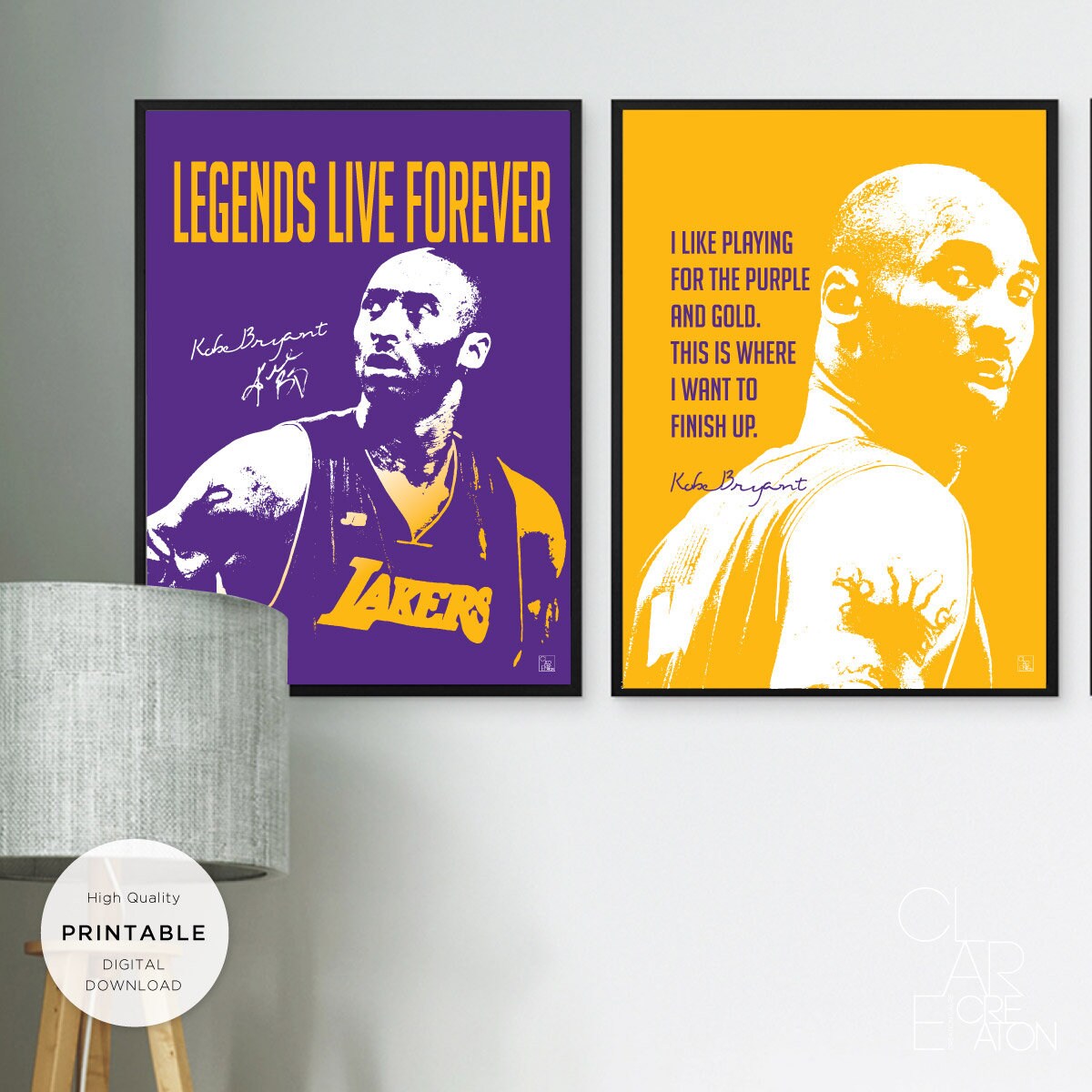 KOBE BRYANT Quote 2set Printable Wall Art, Printable Quote, Living Room ...