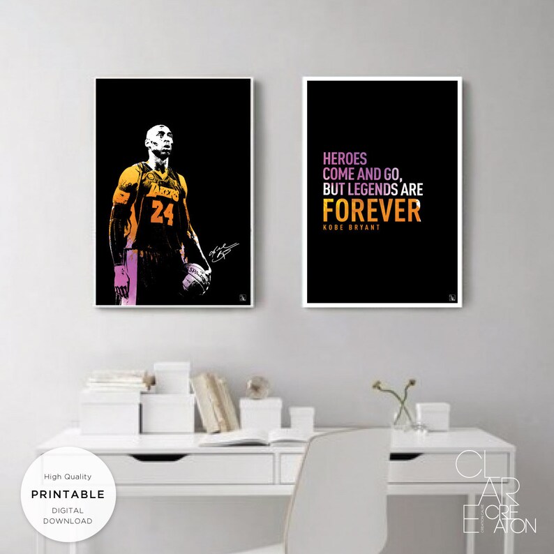 KOBE BRYANT Quote 2set Printable Wall Art, Printable Quote, Living Room ...