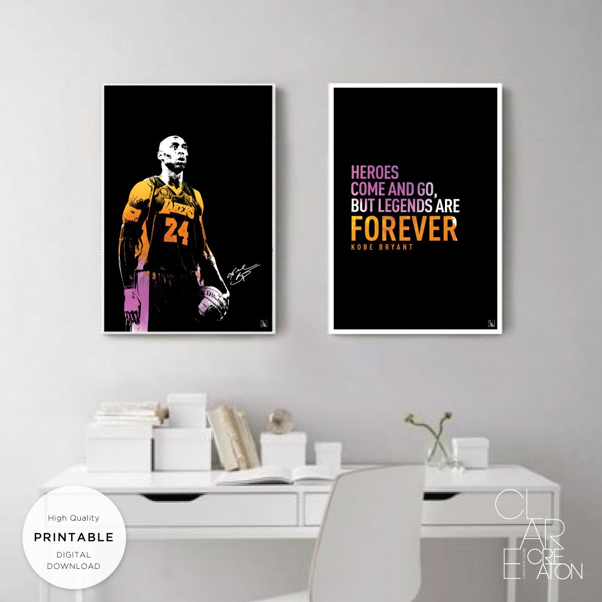 KOBE BRYANT Quote 2set Printable Wall Art, Printable Quote, Living Room ...