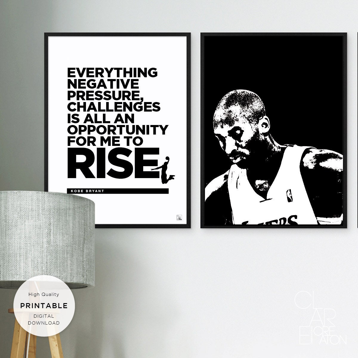 KOBE BRYANT Quote 2set Printable Wall Art, Printable Quote, Living Room ...