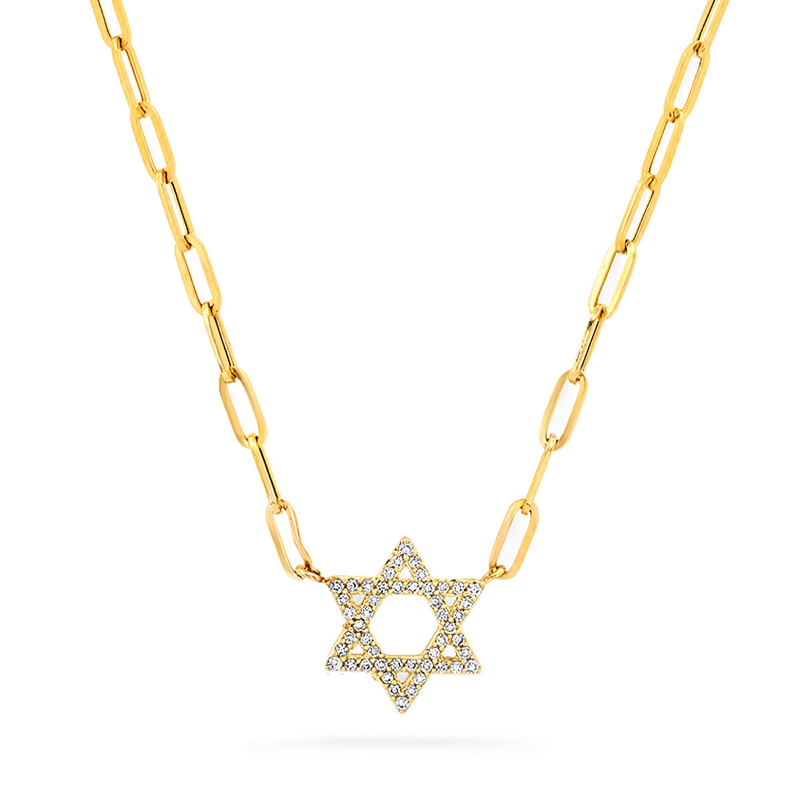 14k Solid Gold Diamond Star of David - Magen David Jewish Star Necklace ...