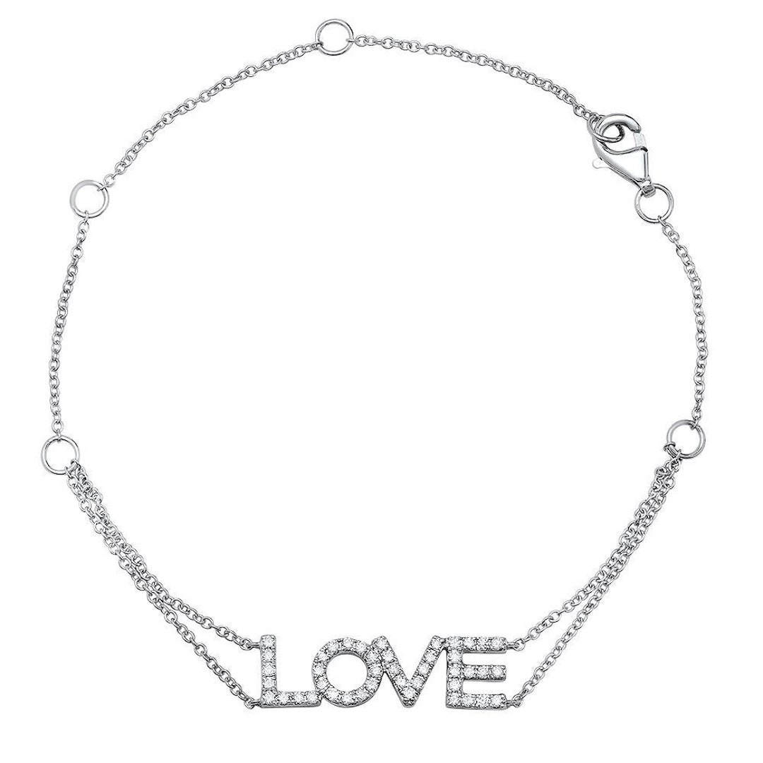 14k White Gold Diamond Block Letter Love Written Chain Bracelet - Etsy