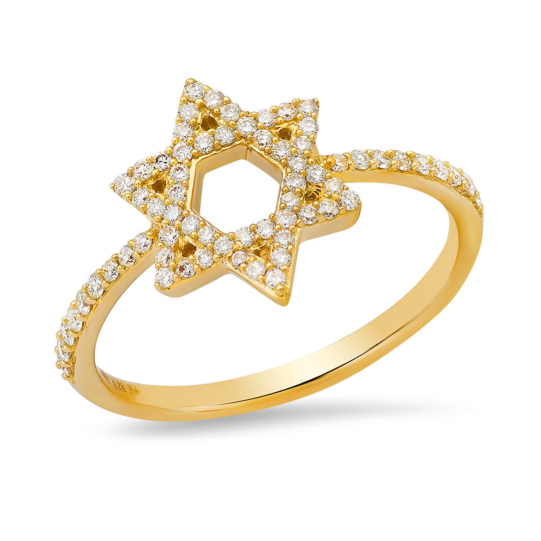 14k Solid Gold and Genuine Diamond Star of David Magen David Ring - Etsy