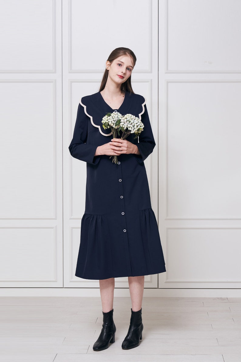 Corn Wave Collar Black Color Matching Dress2color, A Korean Designer ...