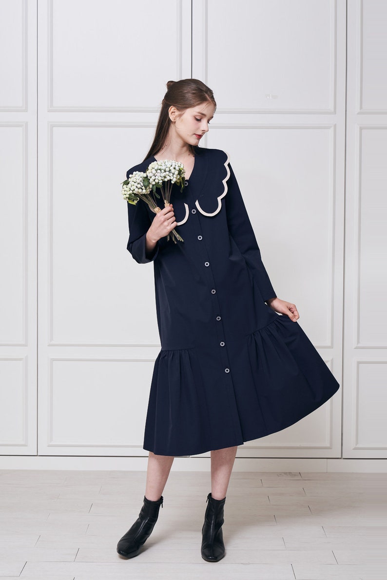 Corn Wave Collar Black Color Matching Dress2color, A Korean Designer ...