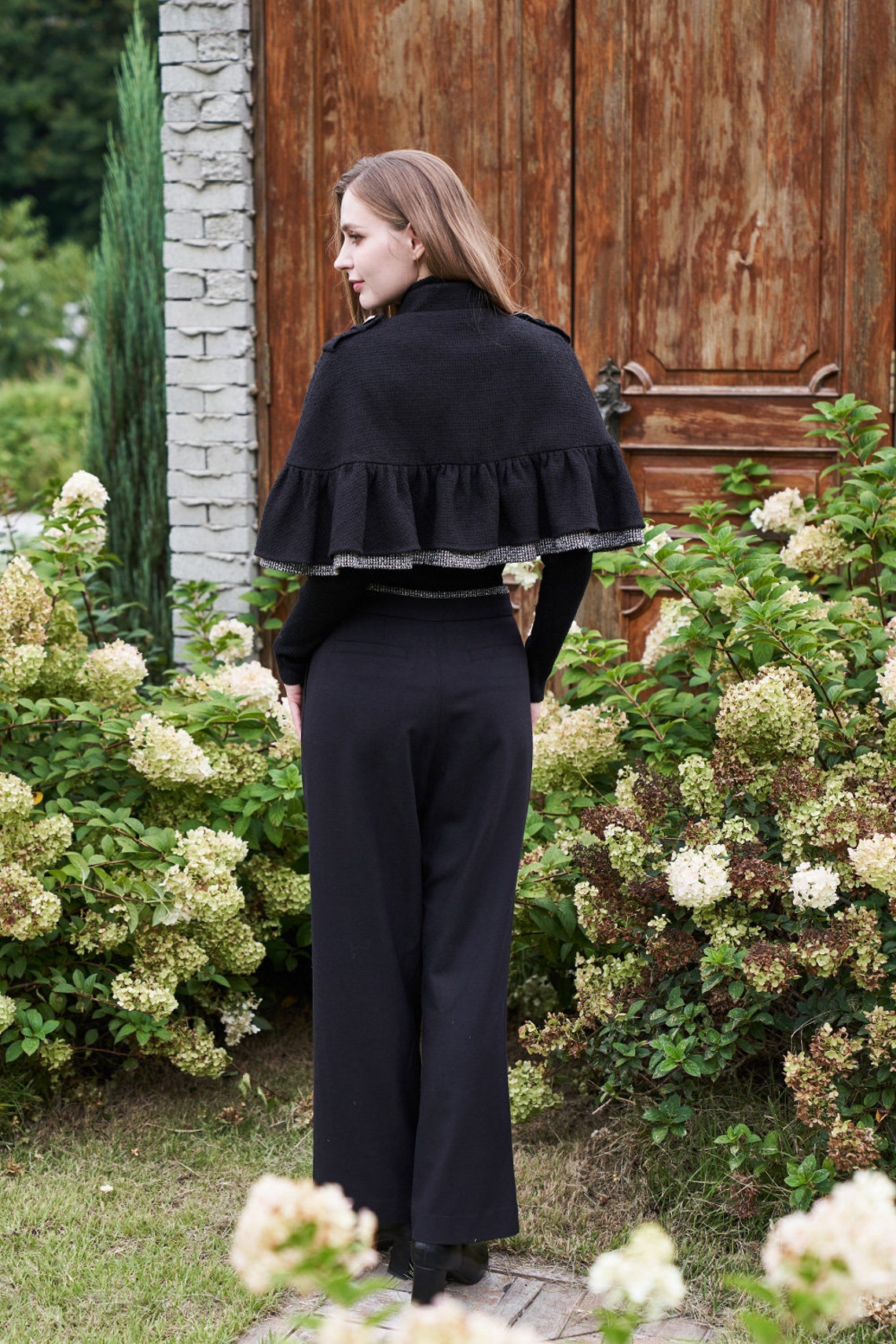 Black Tweed Double Button Short Cape, LBYL, Made in Korea - Etsy