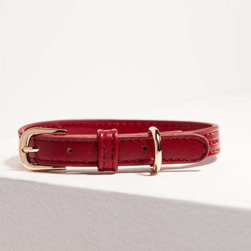 Classic Red Leather Dog Collar Plain Red Collar Red Dog - Etsy