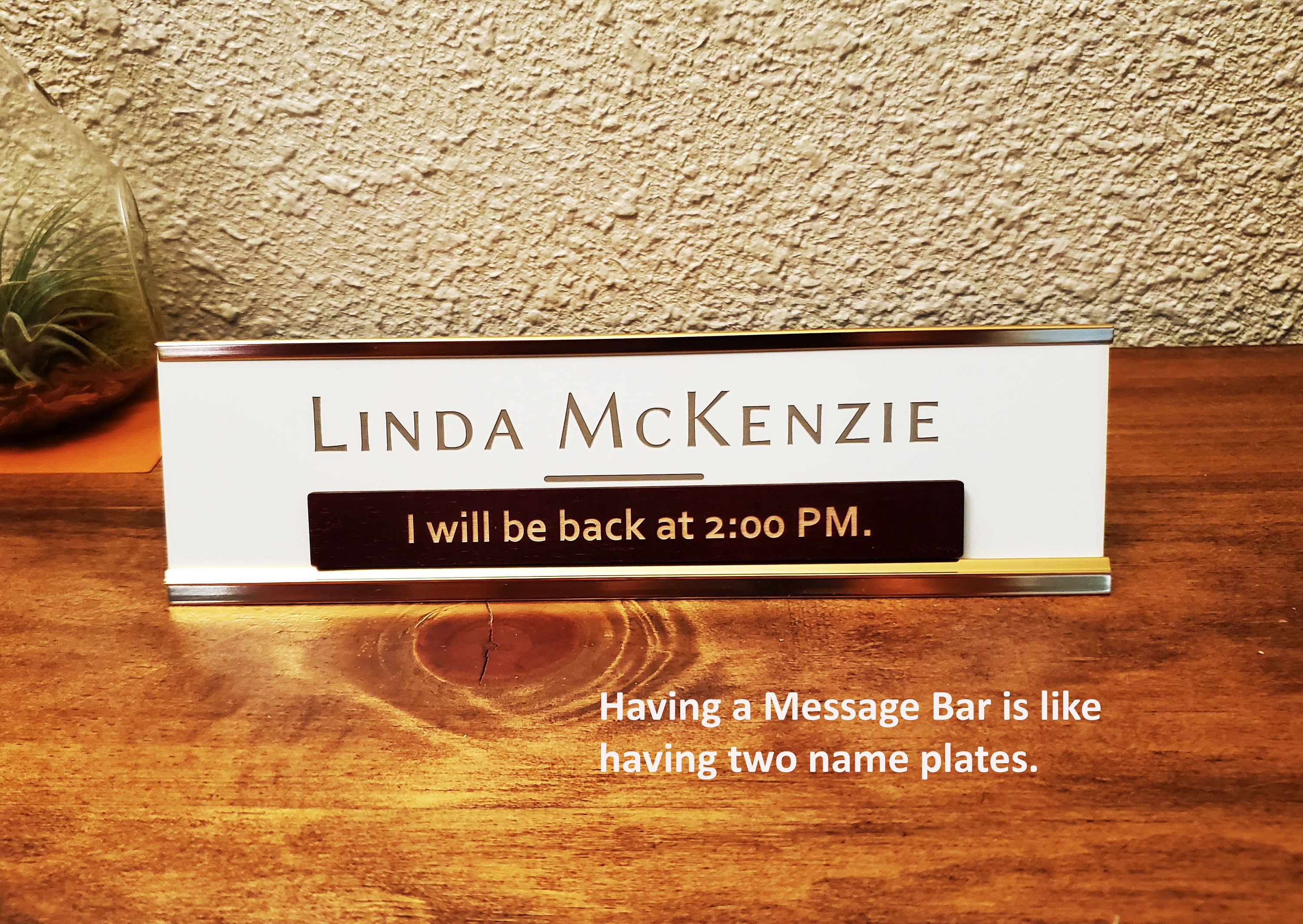 Custom Desk Name Plate With Message Bar, Receptionist Desk Sign ...