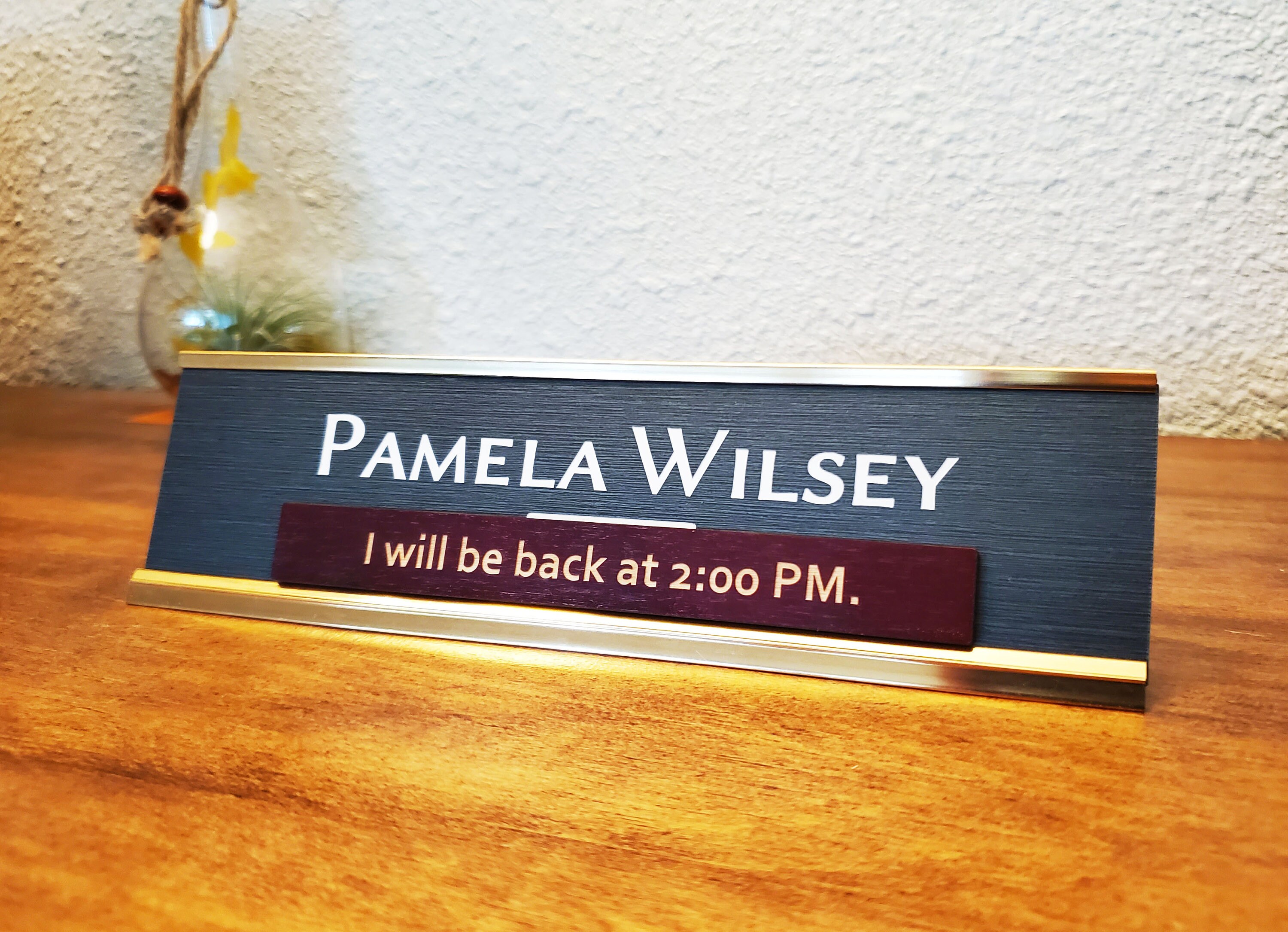 Custom Desk Name Plate With Message Bar, Receptionist Desk Sign ...