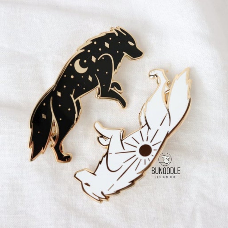 Sun and Moon Wolf Enamel Pins - Etsy