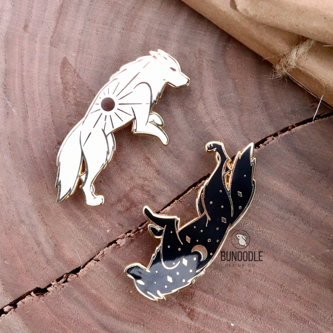 Sun and Moon Wolf Enamel Pins - Etsy