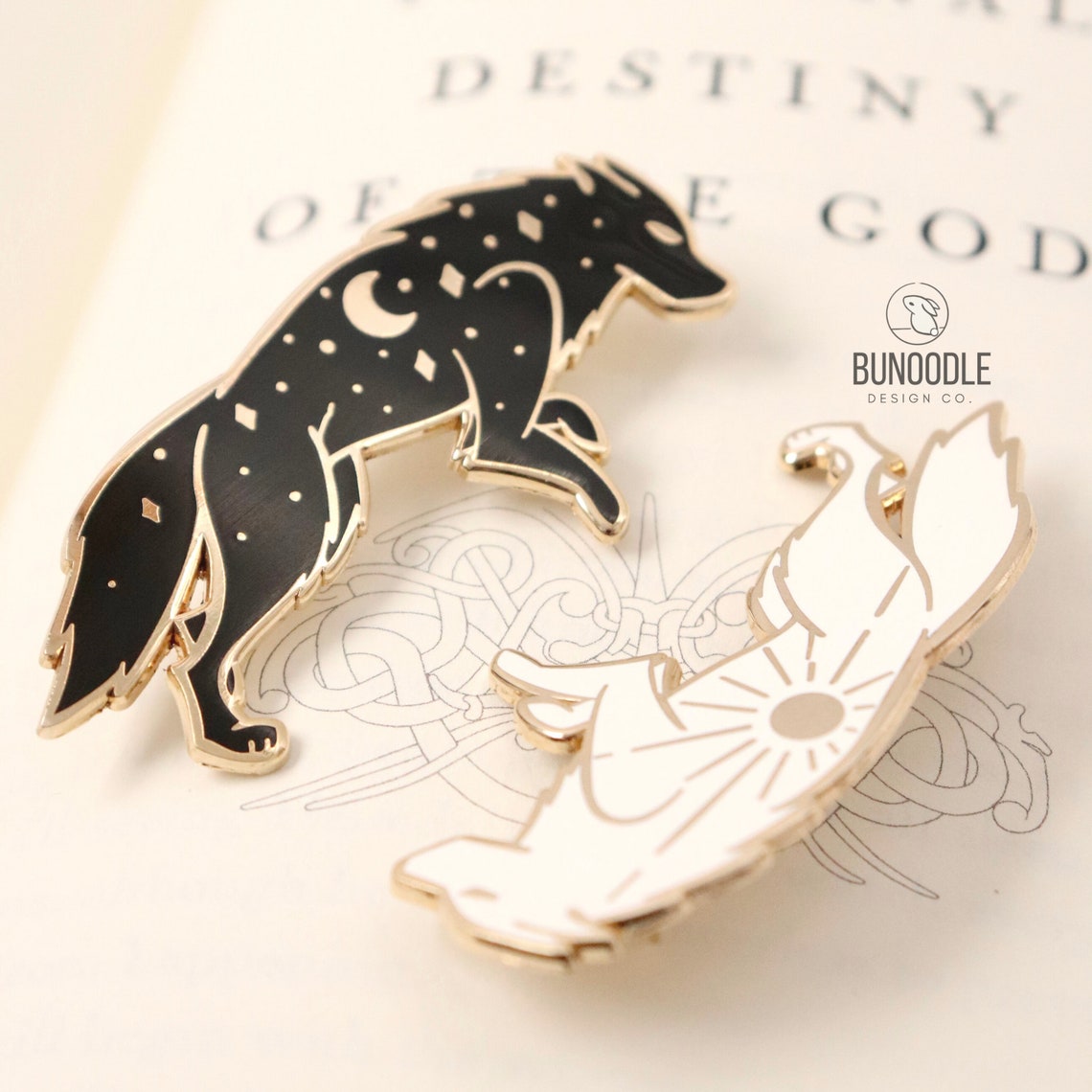 Sun and Moon Wolf Enamel Pins - Etsy