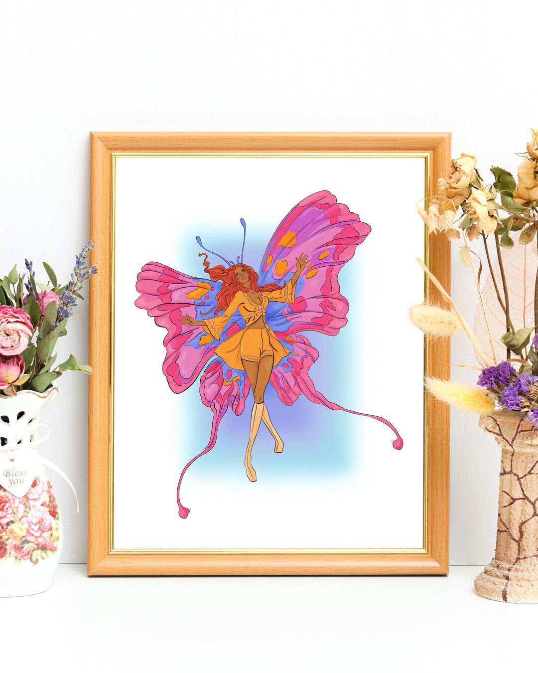 Mystic Memories Prints Psychedelic Fairy Drawing Colorful Retro ...