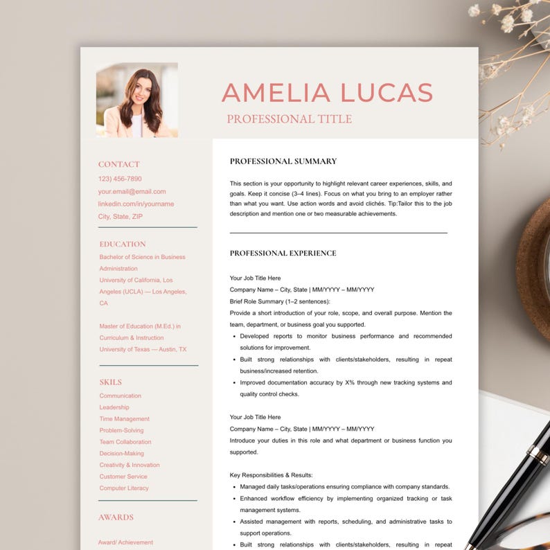Modern Resume Template, ATS Cover Letter, CV Google Docs, Canva, Word ...