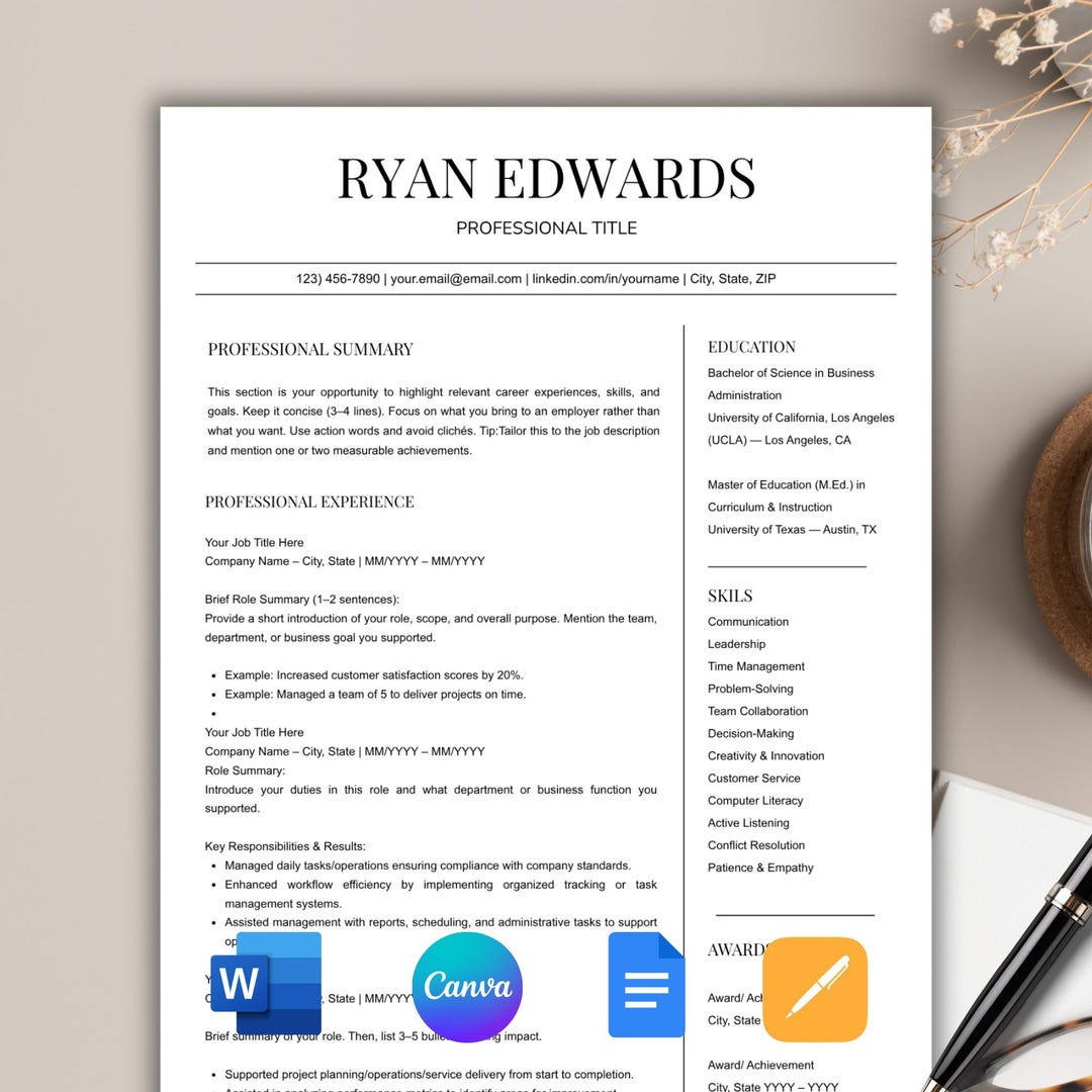 Editable Resume Template, Minimalist CV Design (digital Download) - Etsy UK