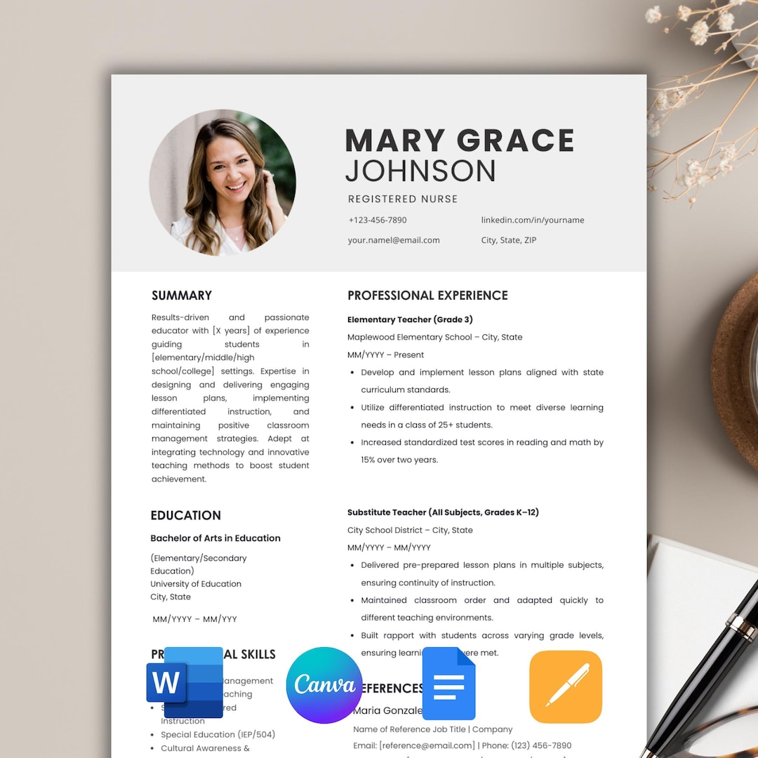 ATS Teacher Resume Google Docs, Teacher Resume Template Word, Cover ...