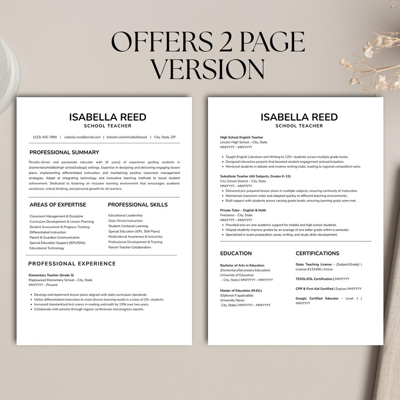 Teacher Resume Template, Modern Curriculum Vitae, Editable in Word ...