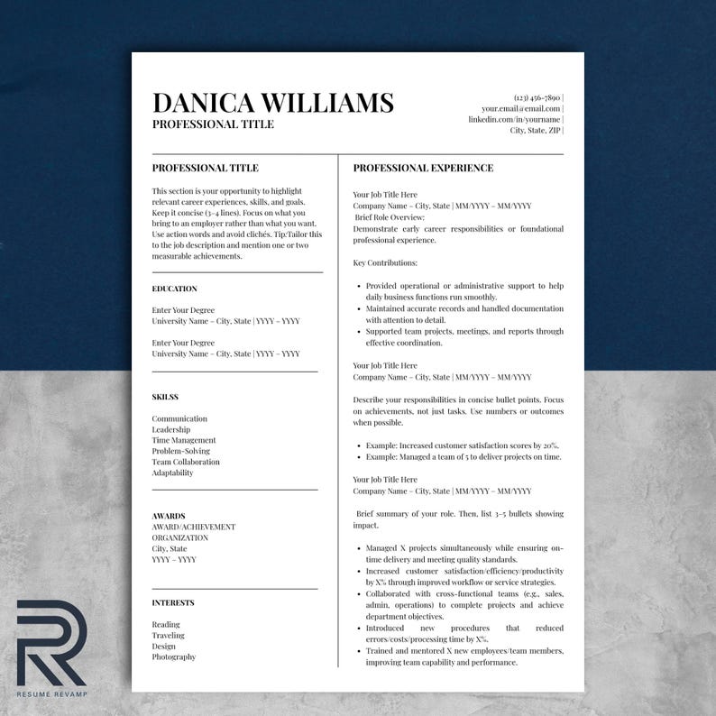 ATS Resume Template, Modern Cover Letter, Editable in Word, Google Docs ...