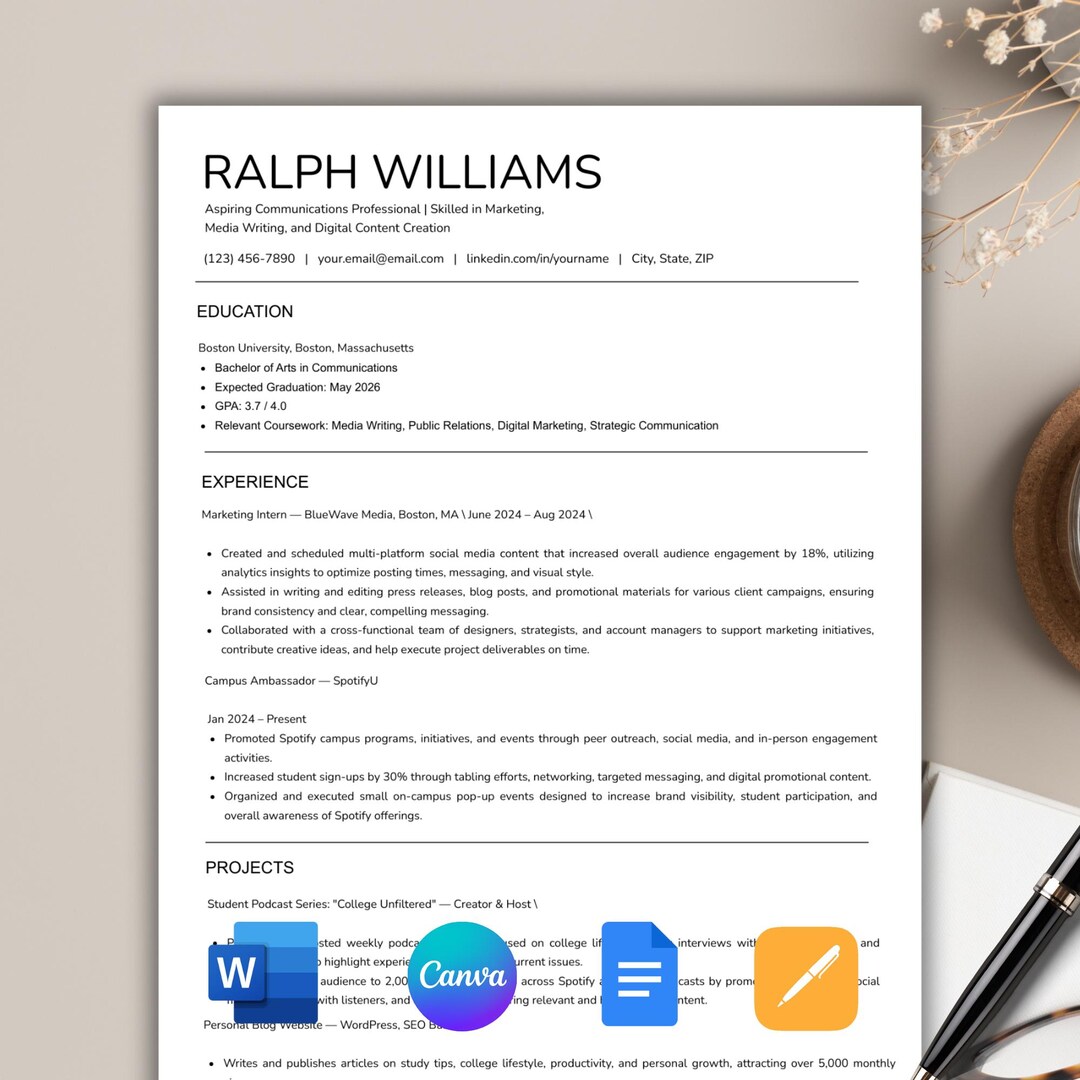 College Student Resume Template Word, Student Resume Google Docs Resume ...