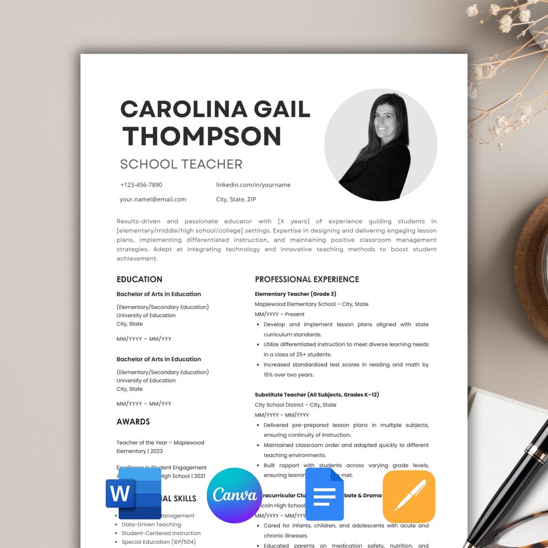 Google Docs Teacher Resume Template, Word Resume Template for Teachers ...