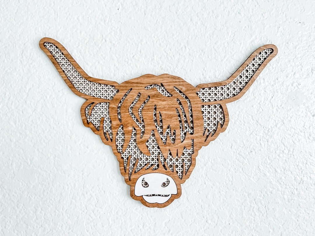 Highland Cow Farmhouse Laser Cut Home Decor | Laser Cut Boho Rattan Cow ...