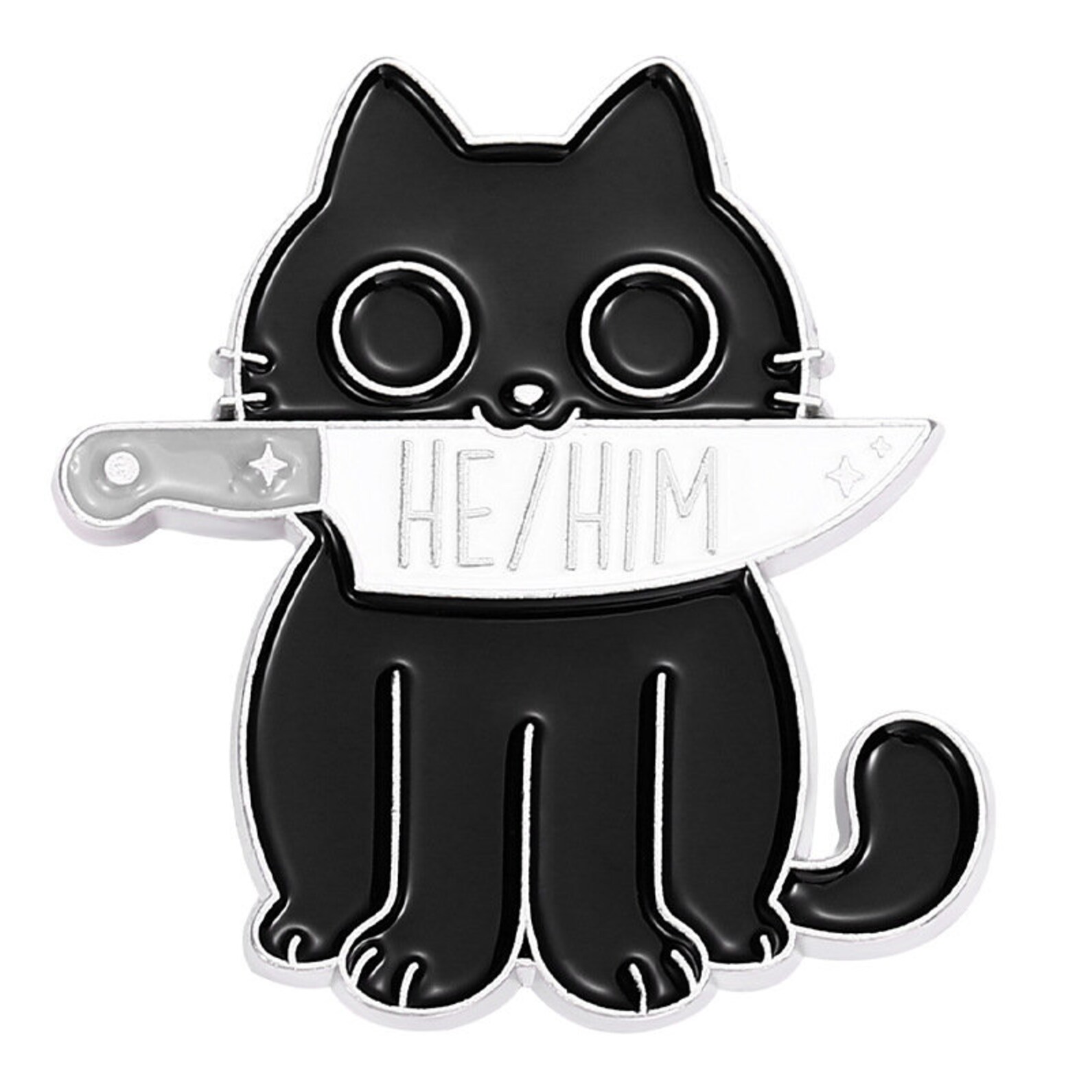 Black Cat Knife Pronoun Pin She Her He They Them Pin Hard - Etsy