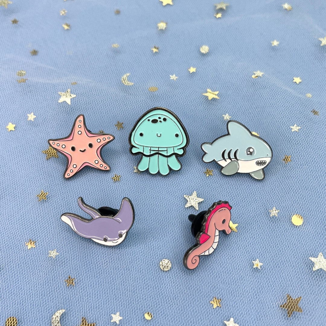 Sea Animals Shark Jellyfish Starfish Pin Hard Enamel Pins - Etsy