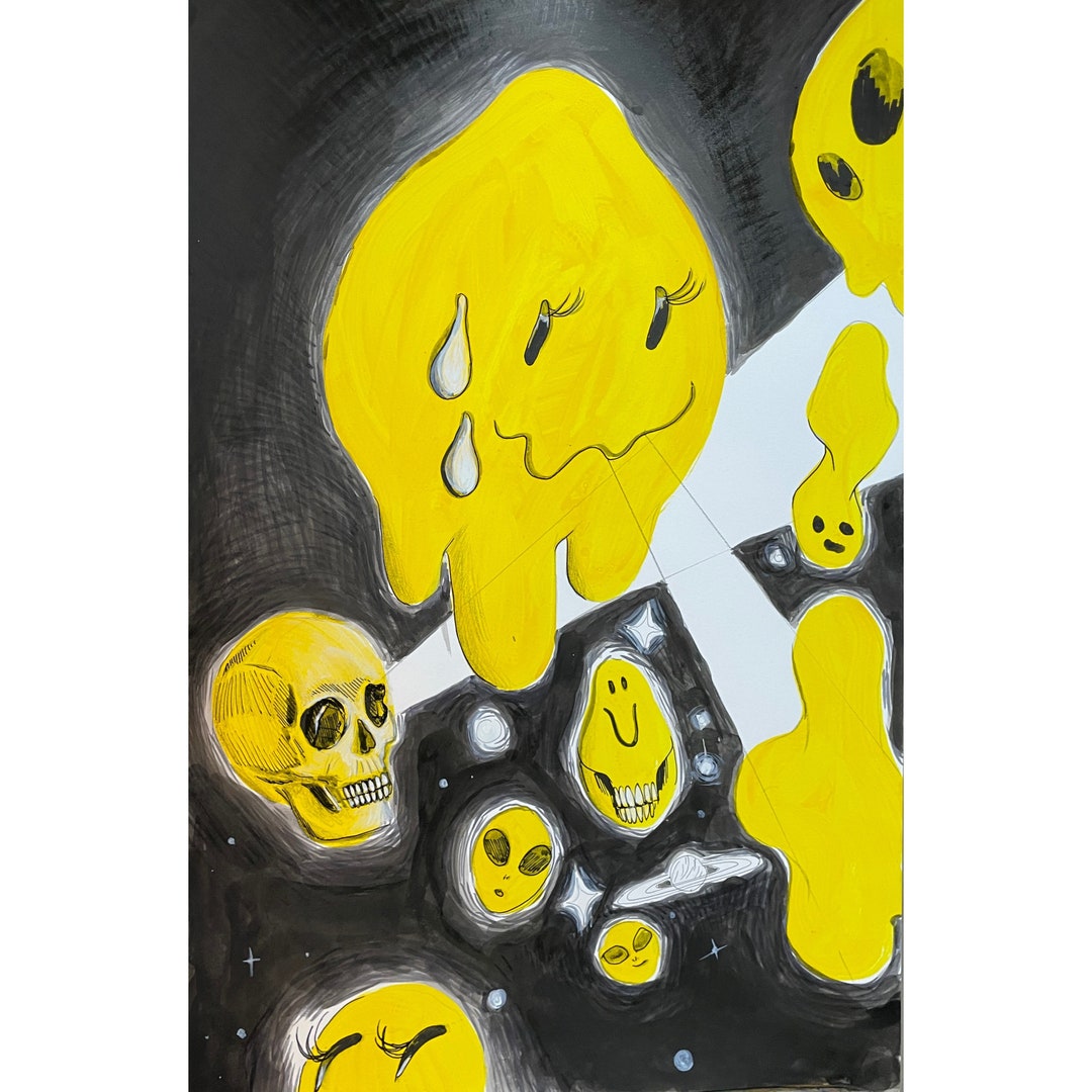The Crying Smiley Space Skull Painting With Alien Abduction in Black ...