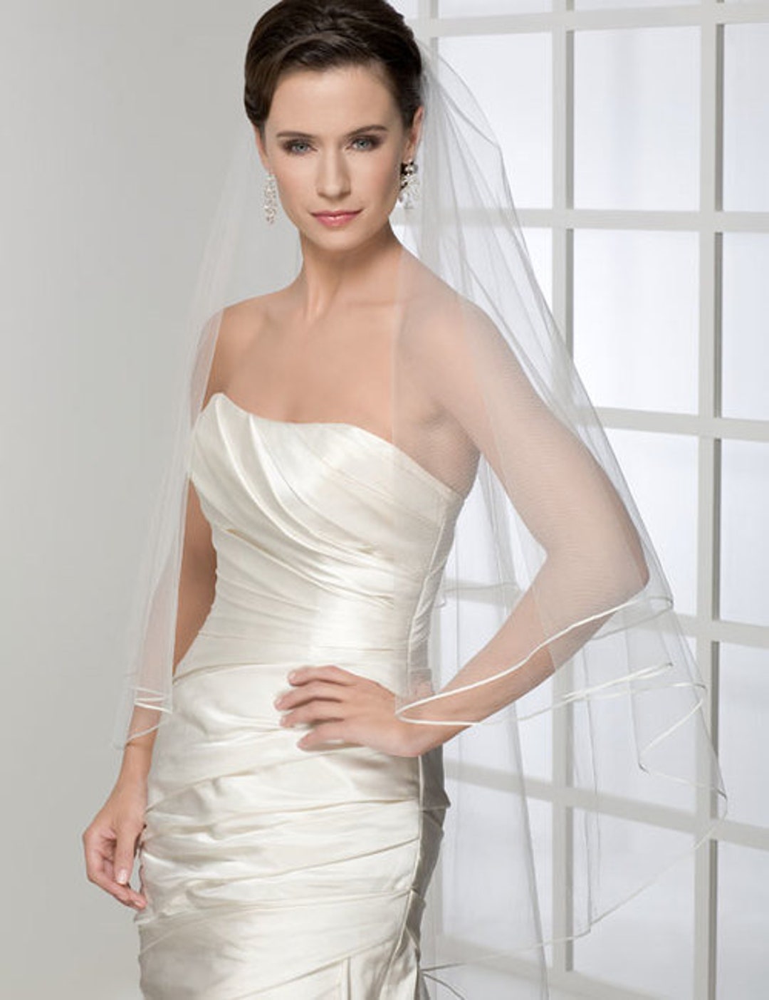 Waterfall Cascading Double Tier Veil With 2 Mm Satin Ribbon Bridal Veil ...