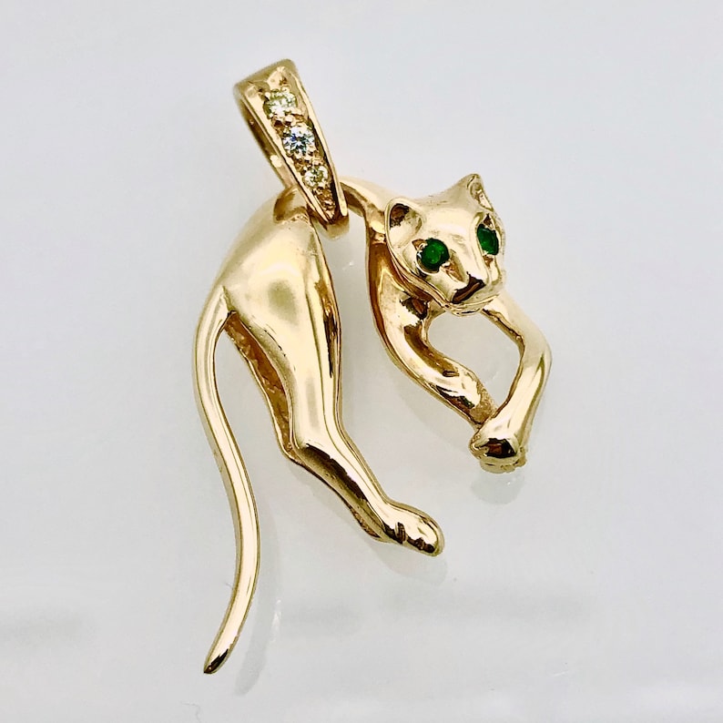 Made to Order A Must for Cat Lovers Gold cartier Style Cat Pendant With ...