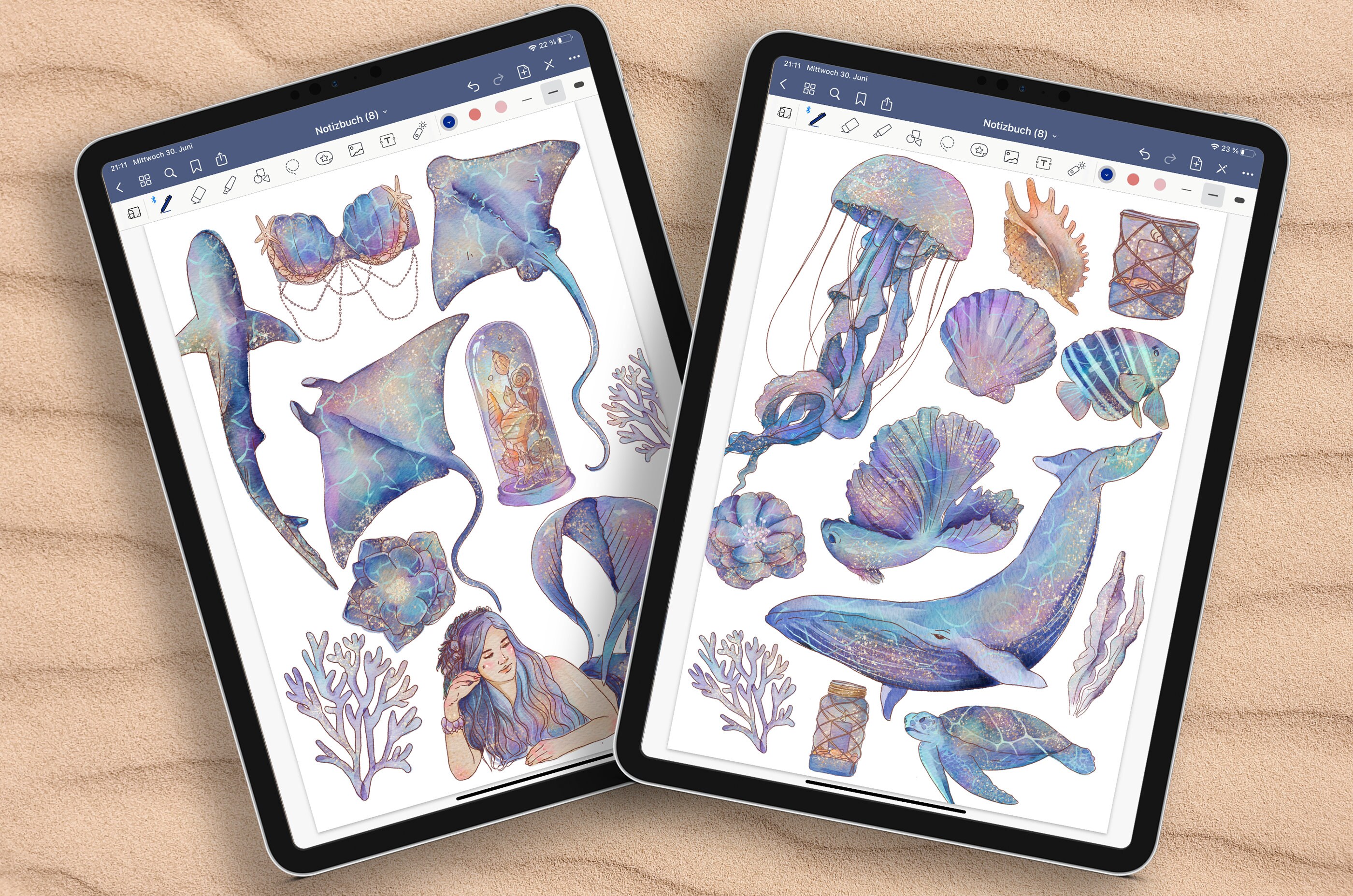 Underwater Mermaid and Beach Digital Stickers for Goodnotes - Etsy