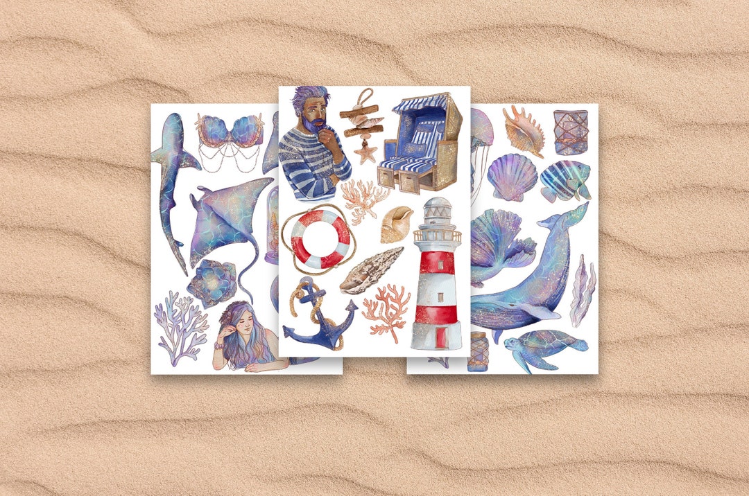 Underwater Mermaid and Beach Digital Stickers for Goodnotes and as PDF ...