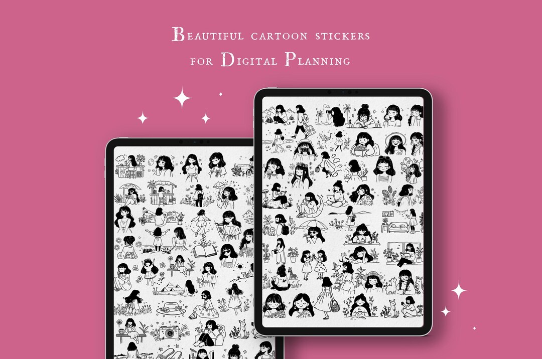 Cartoon Journal Stickers - Ellie - Digital Vacation Stickers PNG ...
