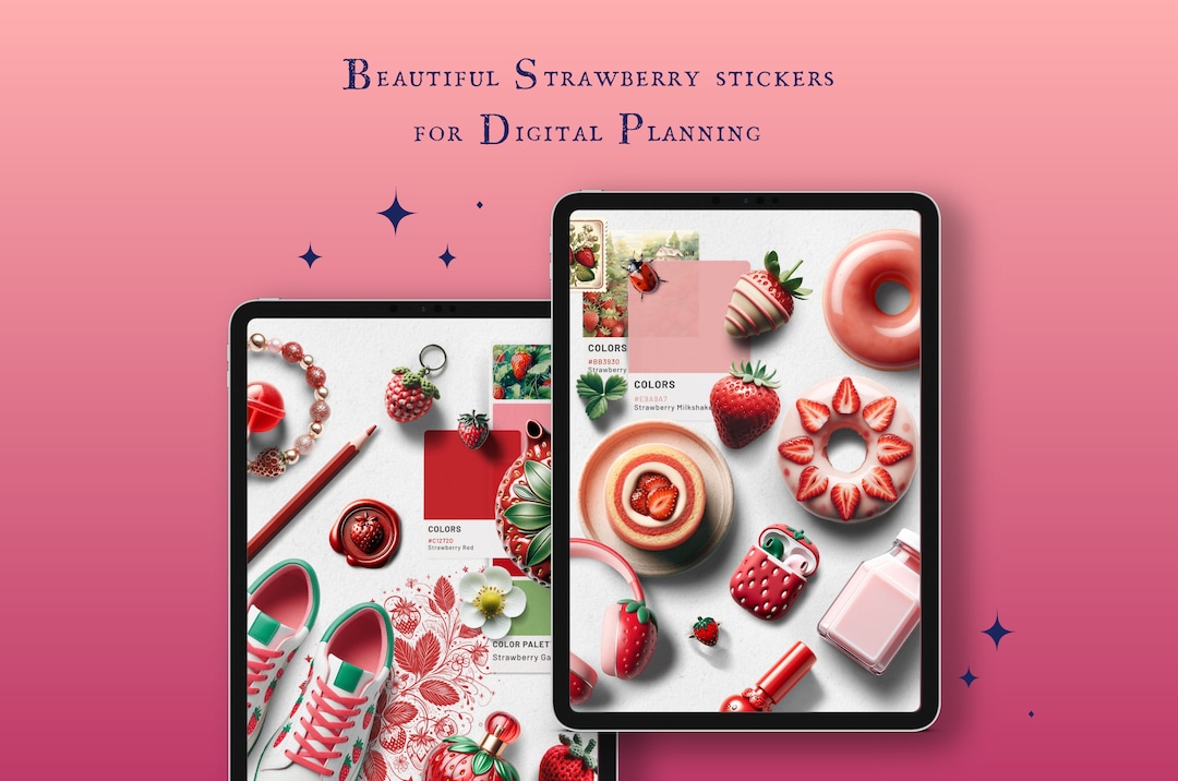 Sweet Strawberry Sticker Kit - Digital Stickers PNG Clipart and ...
